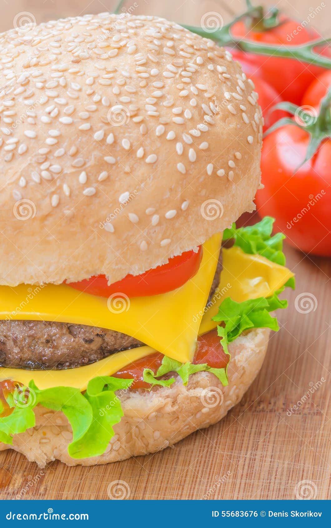 Tasty Cheeseburger with Lettuce, Beef, Double Cheese and Ketchup. Stock ...