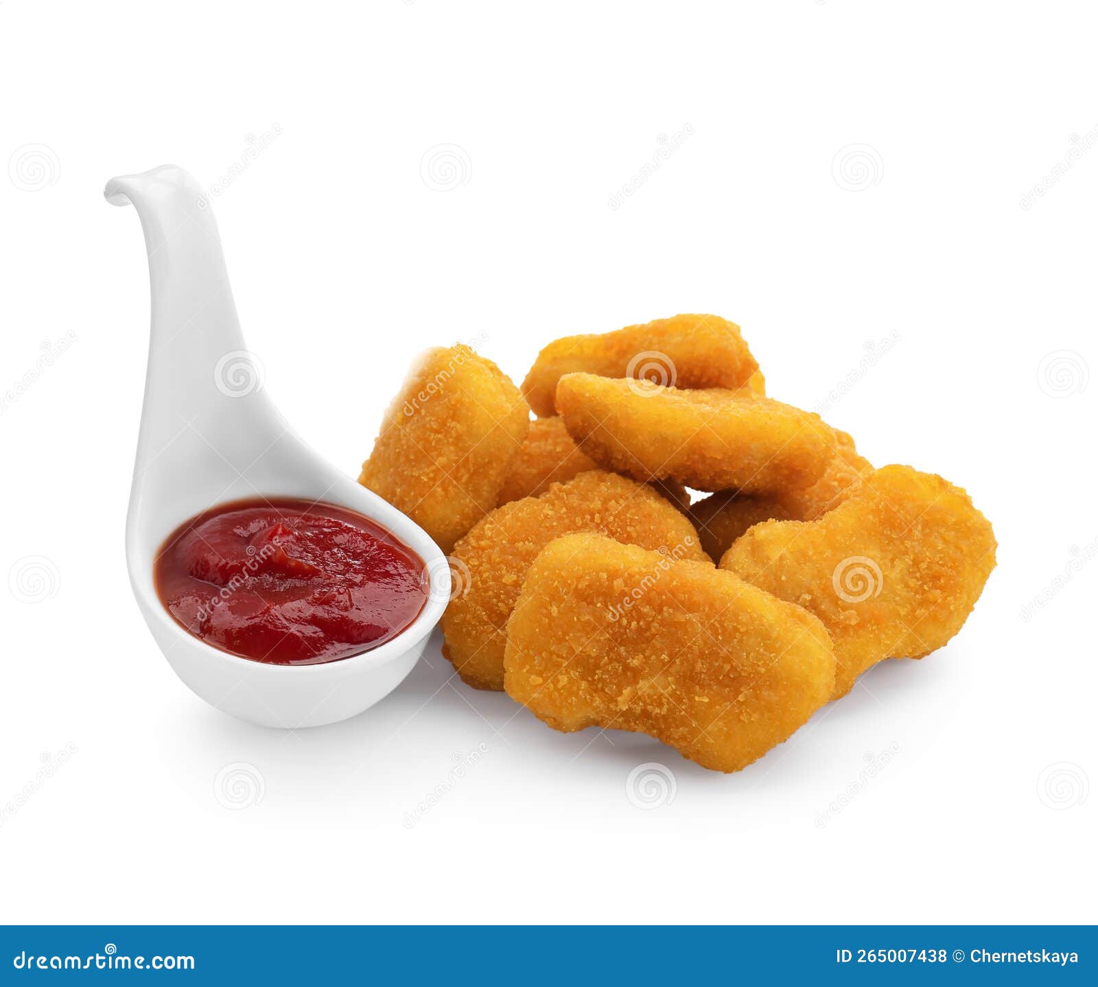 Tasty Chicken Nuggets with Ketchup Isolated on White Stock Photo ...