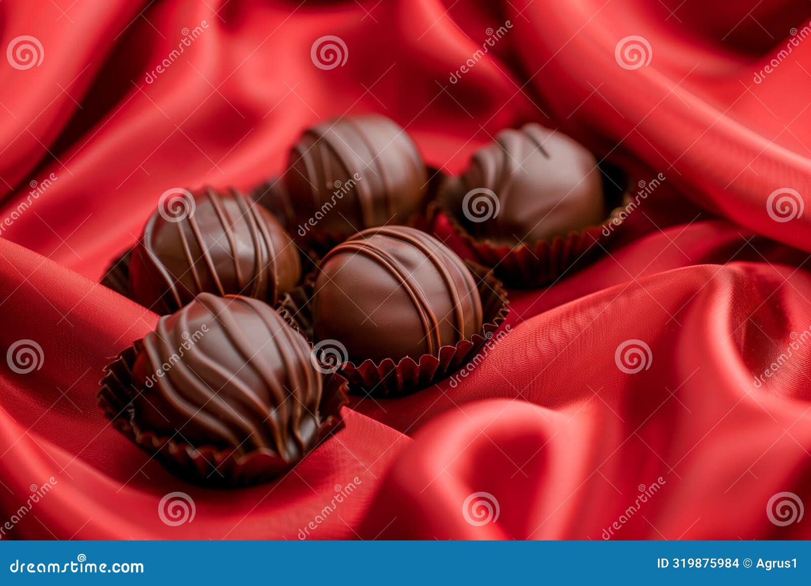 Tasty Chocolates Praline On Red Silk Background Royalty-Free Cartoon ...