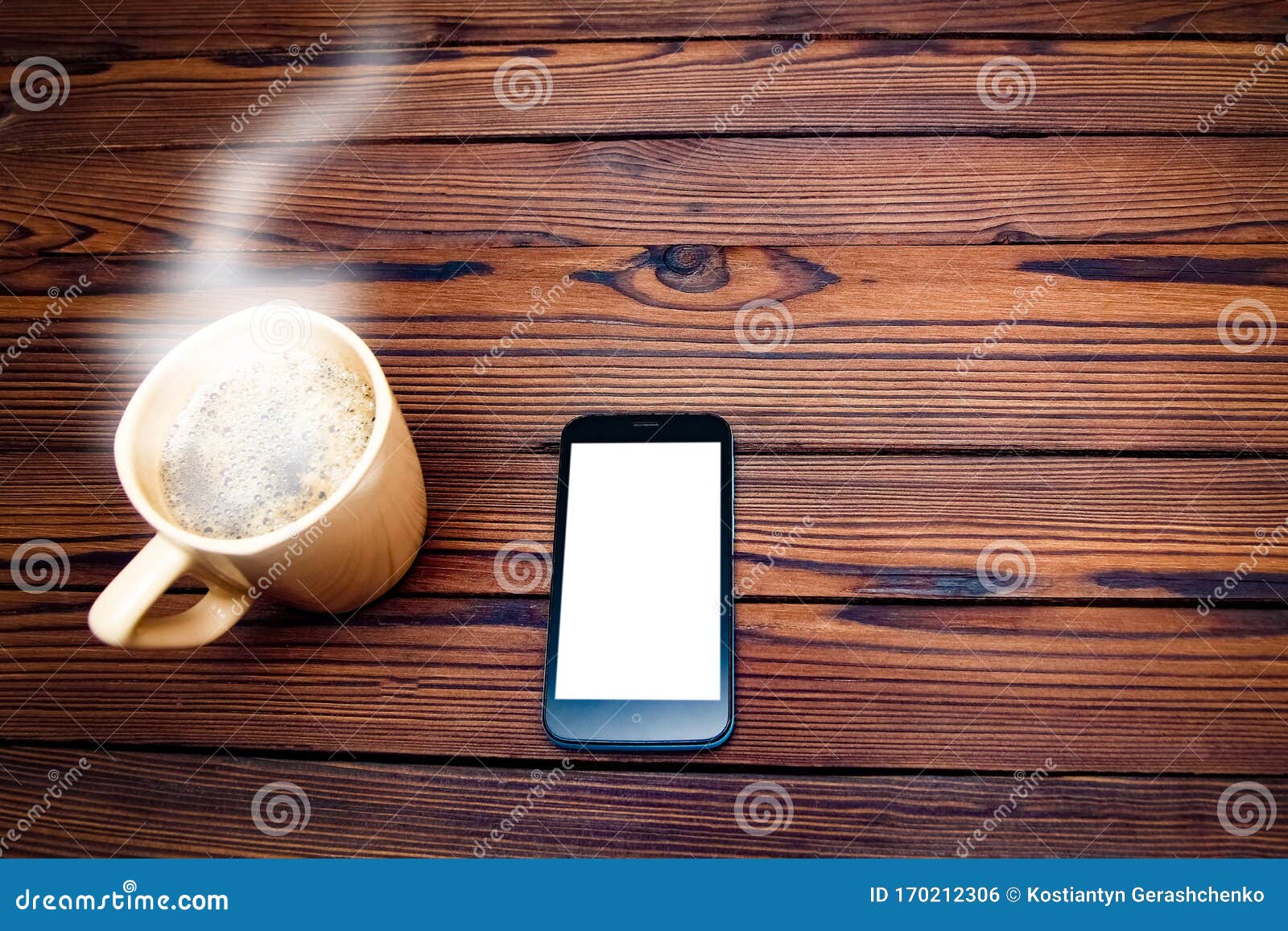 Tasty Coffee with Phone on Background Stock Photo - Image of aromatic ...