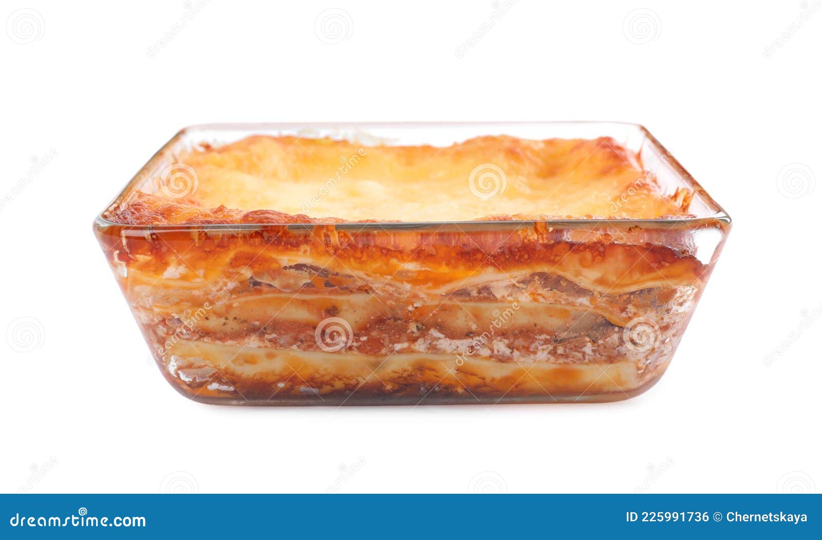 Tasty Cooked Lasagna in Baking Dish Isolated on White Stock Photo ...