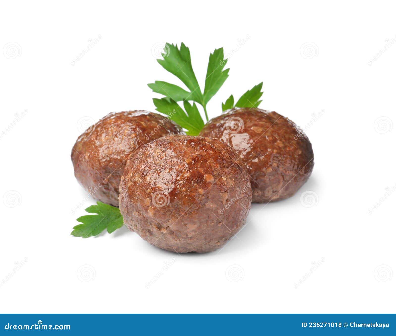 Tasty Cooked Meatballs with Parsley on White Background Stock Photo ...