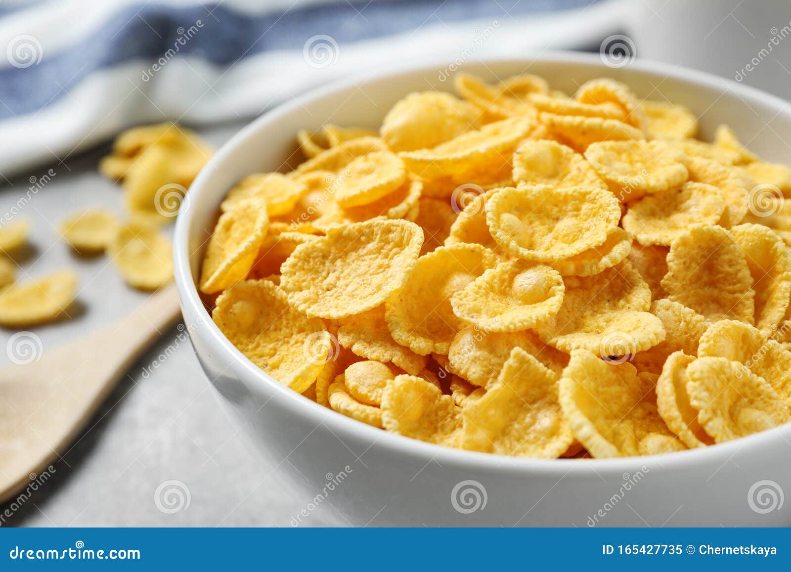 Tasty Corn Flakes on Light Grey Table Stock Image - Image of delicious ...