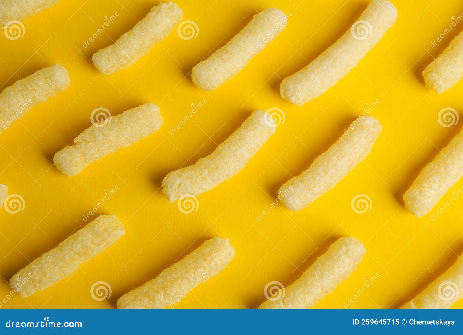Tasty Corn Sticks on Yellow Background, Flat Lay Stock Image - Image of ...