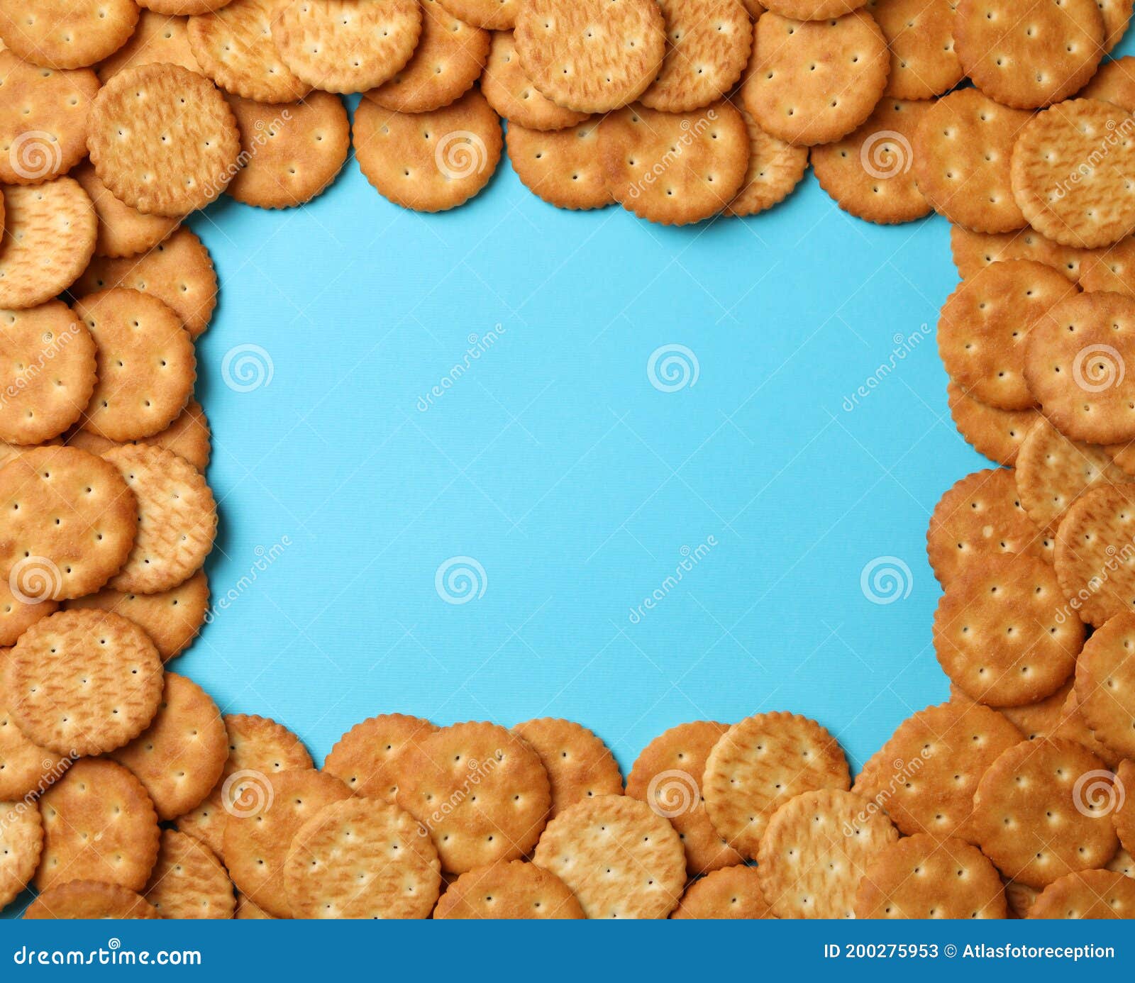 Tasty Cracker Biscuits on Blue Background, Space for Text Stock Image ...