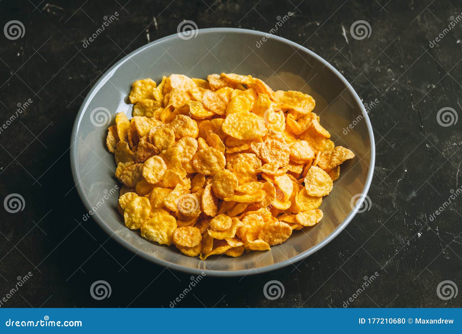 Tasty Crispy Corn Flakes in Bowl on the Rustic Background Stock Photo ...