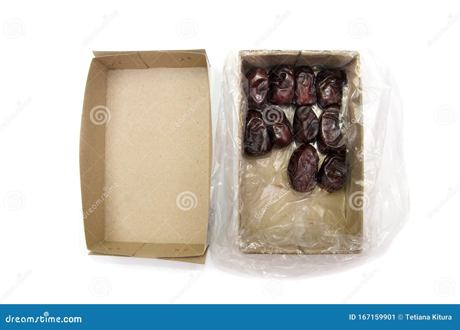 Tasty Dates in a Box on a White Background. View from Above. Stock ...