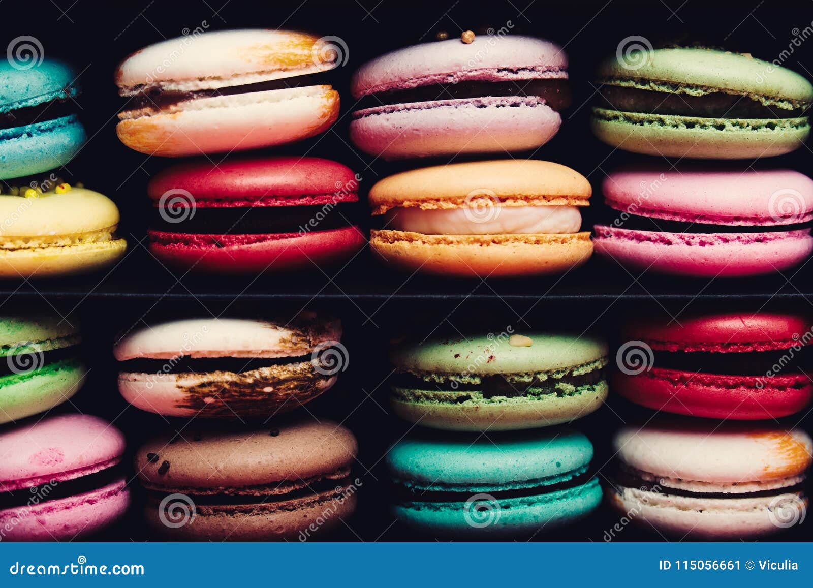 Tasty Different Colored Macarons in Black Box. Stock Image - Image of ...