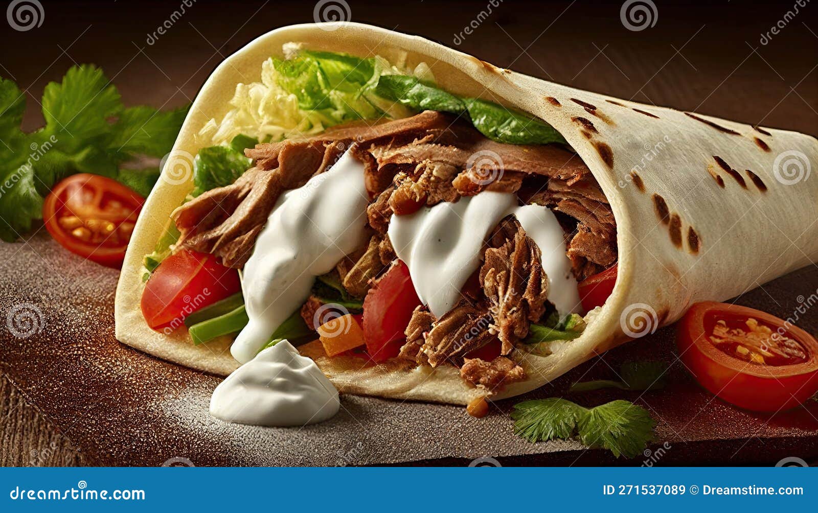 Tasty Doner Kebab Shawarma Roll Wrap Illustration Generative Ai Food
