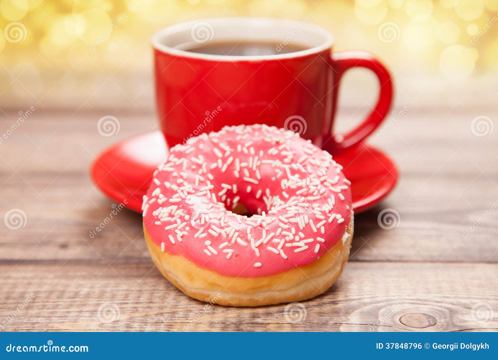 Tasty Donut with a Cup of Coffee Stock Photo - Image of food, wood ...
