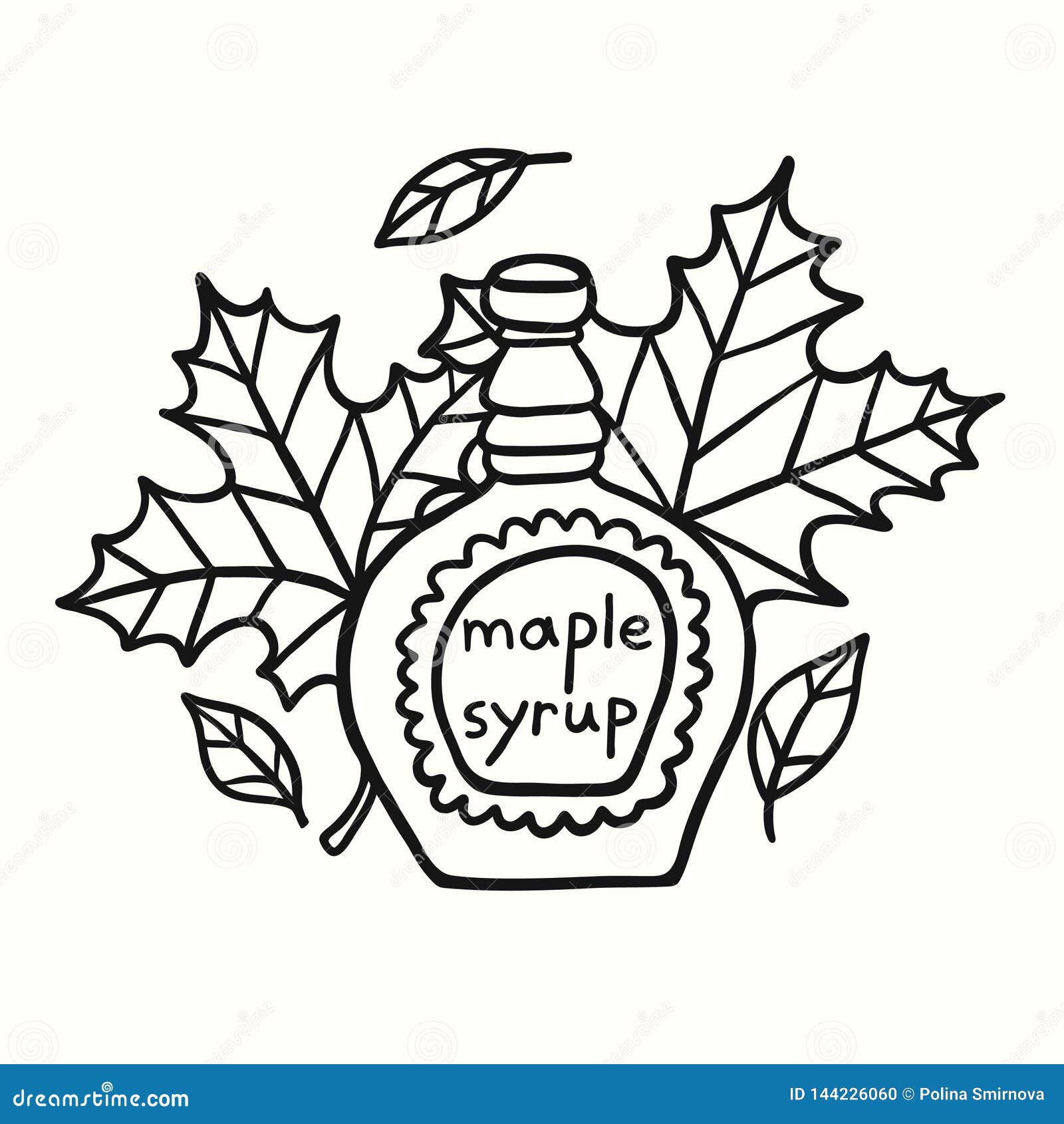 Tasty Doodle Maple Syrup and Leaves Stock Illustration - Illustration ...