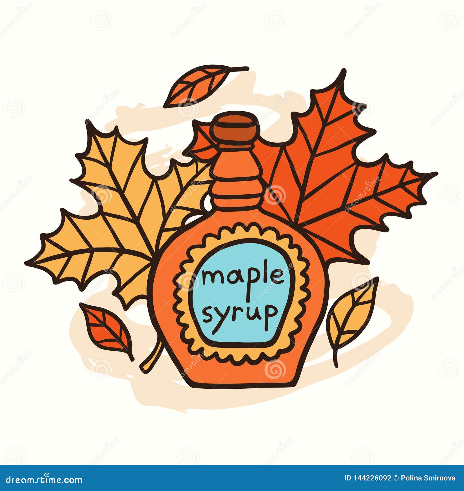 Tasty Doodle Maple Syrup and Leaves Stock Illustration - Illustration ...