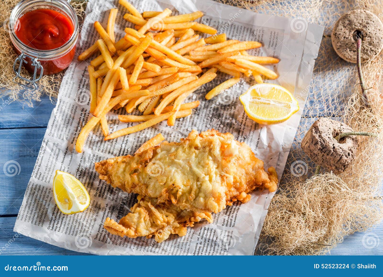 Tasty Fish and Chips in Newspaper Stock Photo - Image of seafood, blue ...