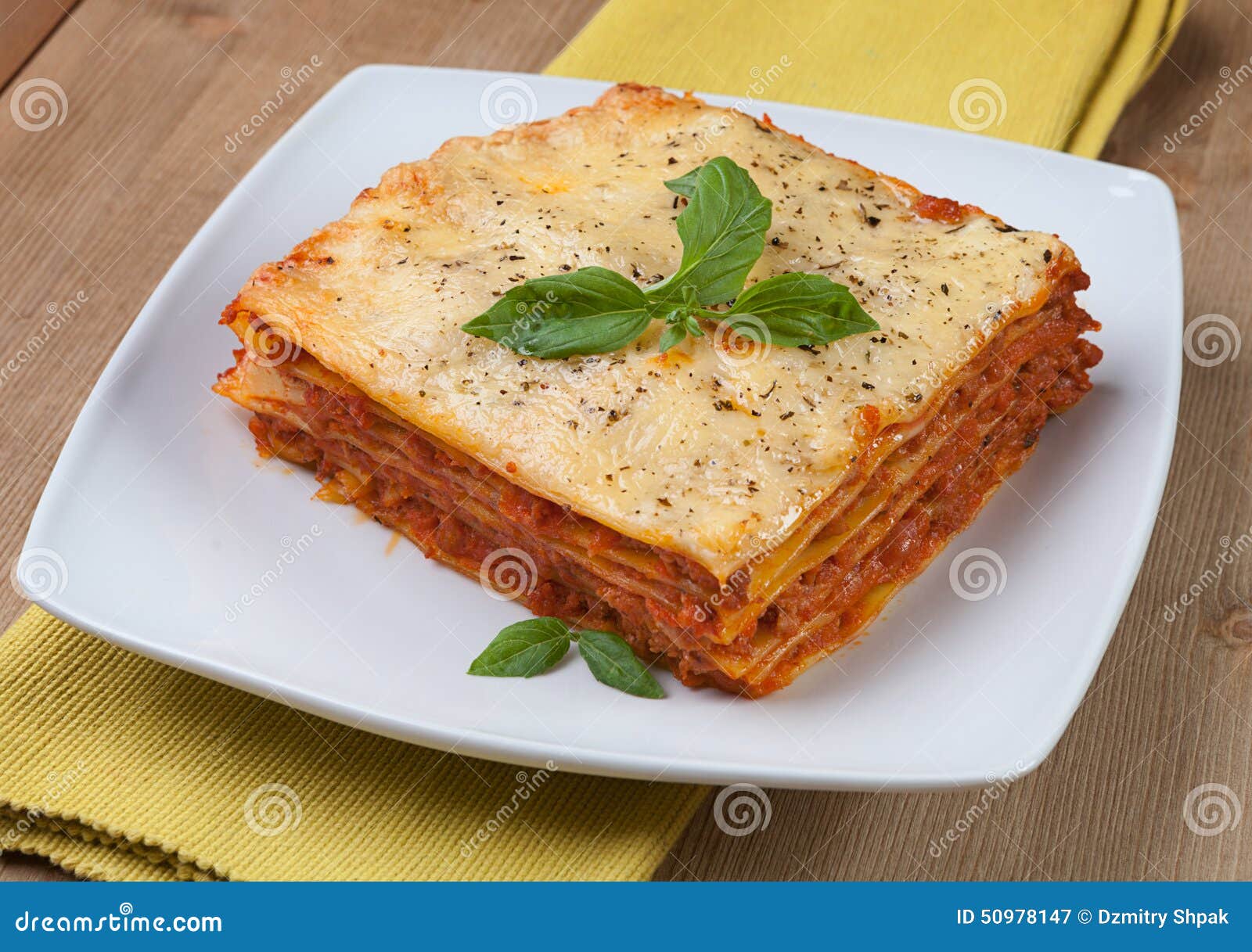 Tasty Flavorful Lasagna on a Plate and Ingredients Stock Image - Image ...