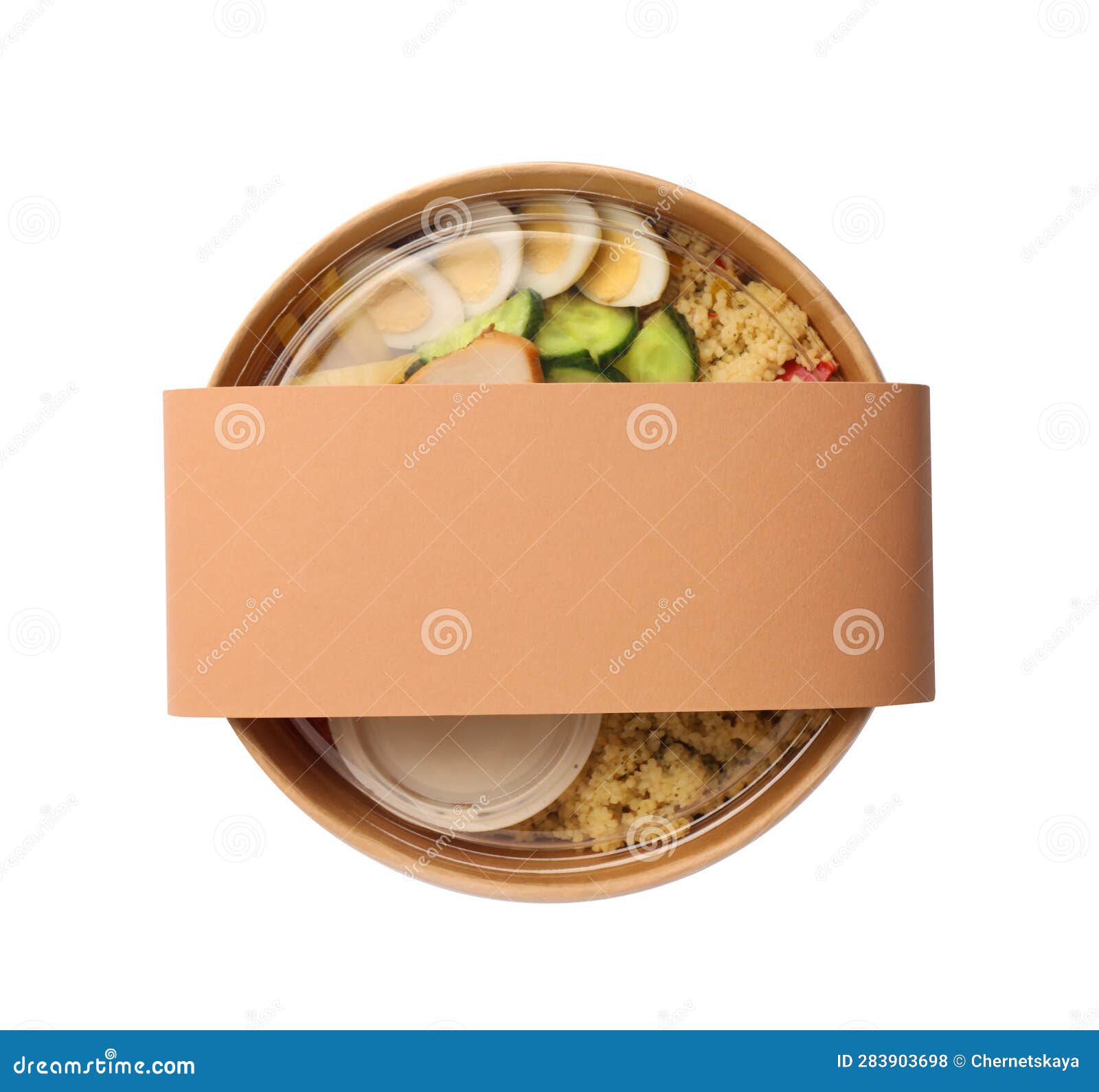 Tasty Food in Container Isolated on White, Top View Stock Photo - Image ...