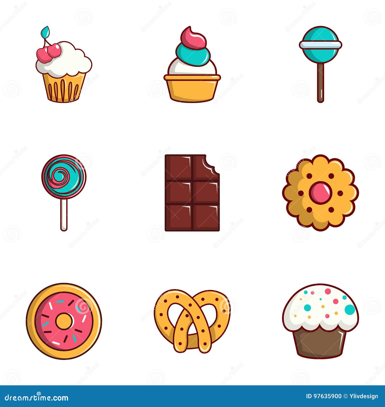 Tasty Food Icons Set, Flat Style Stock Vector - Illustration of ...