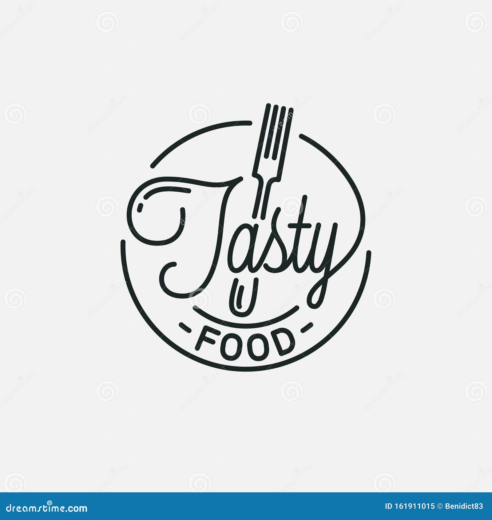Tasty Food Logo. Round Linear of Plate and Fork Stock Vector ...