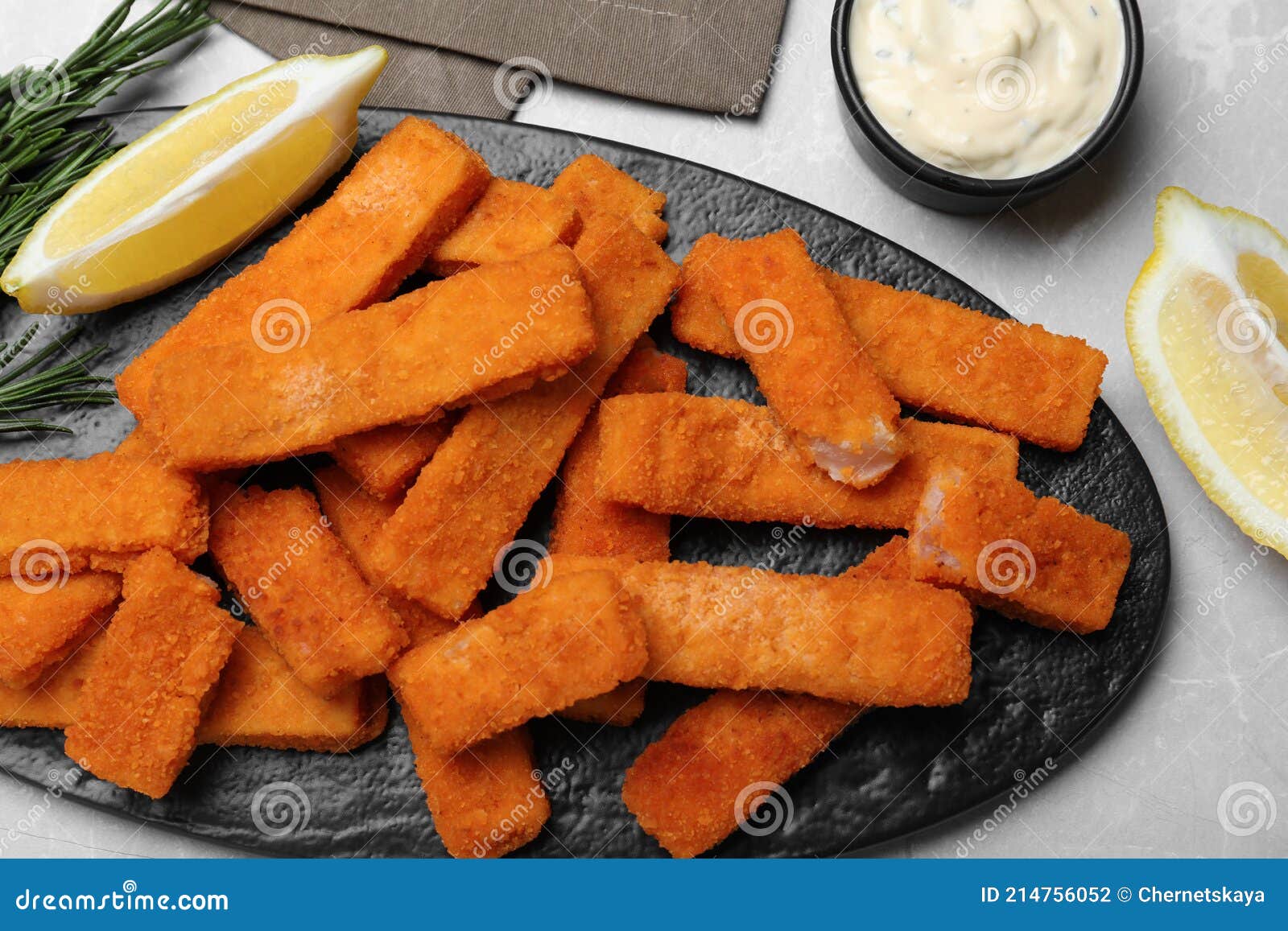 Tasty Fresh Fish Fingers Served on White Table, Flat Lay Stock Photo ...