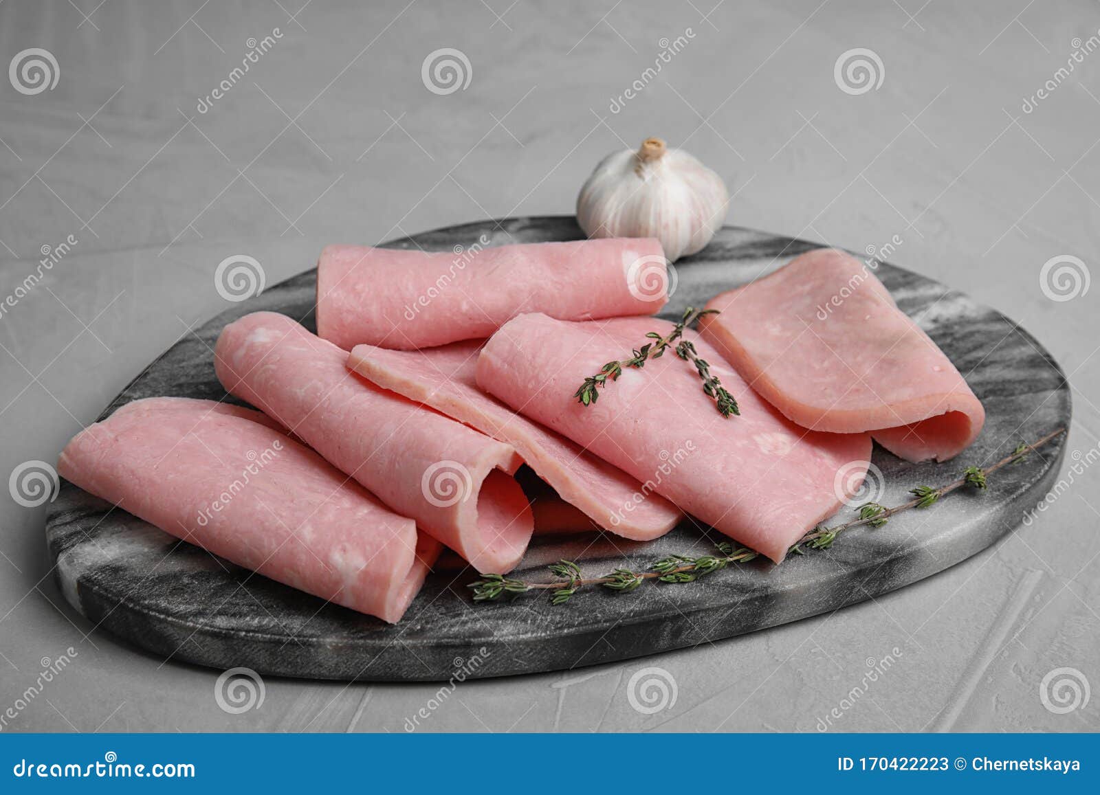 Tasty Fresh Ham Served on Light Grey Table Stock Image - Image of ...