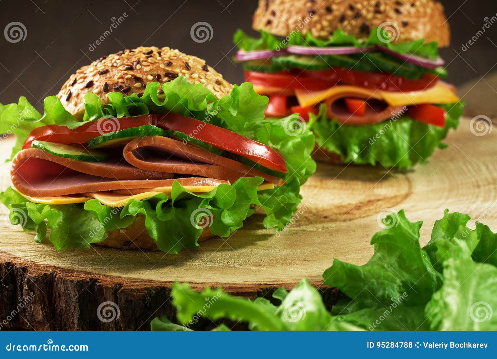 Tasty and Fresh Sandwiches on a Wooden Table Stock Photo - Image of ...