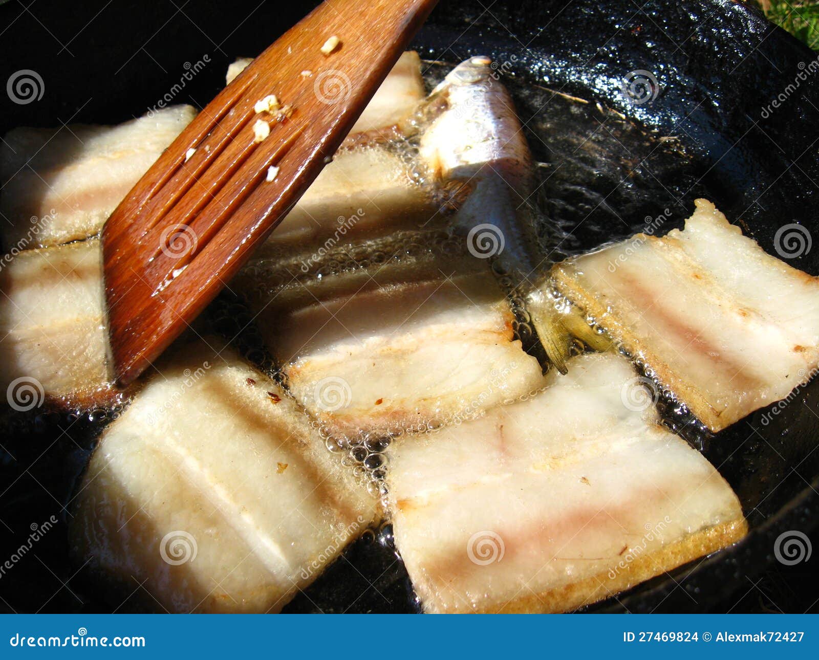 Tasty Fried Bacon on a Frying Pan Stock Photo - Image of rest, dinner ...