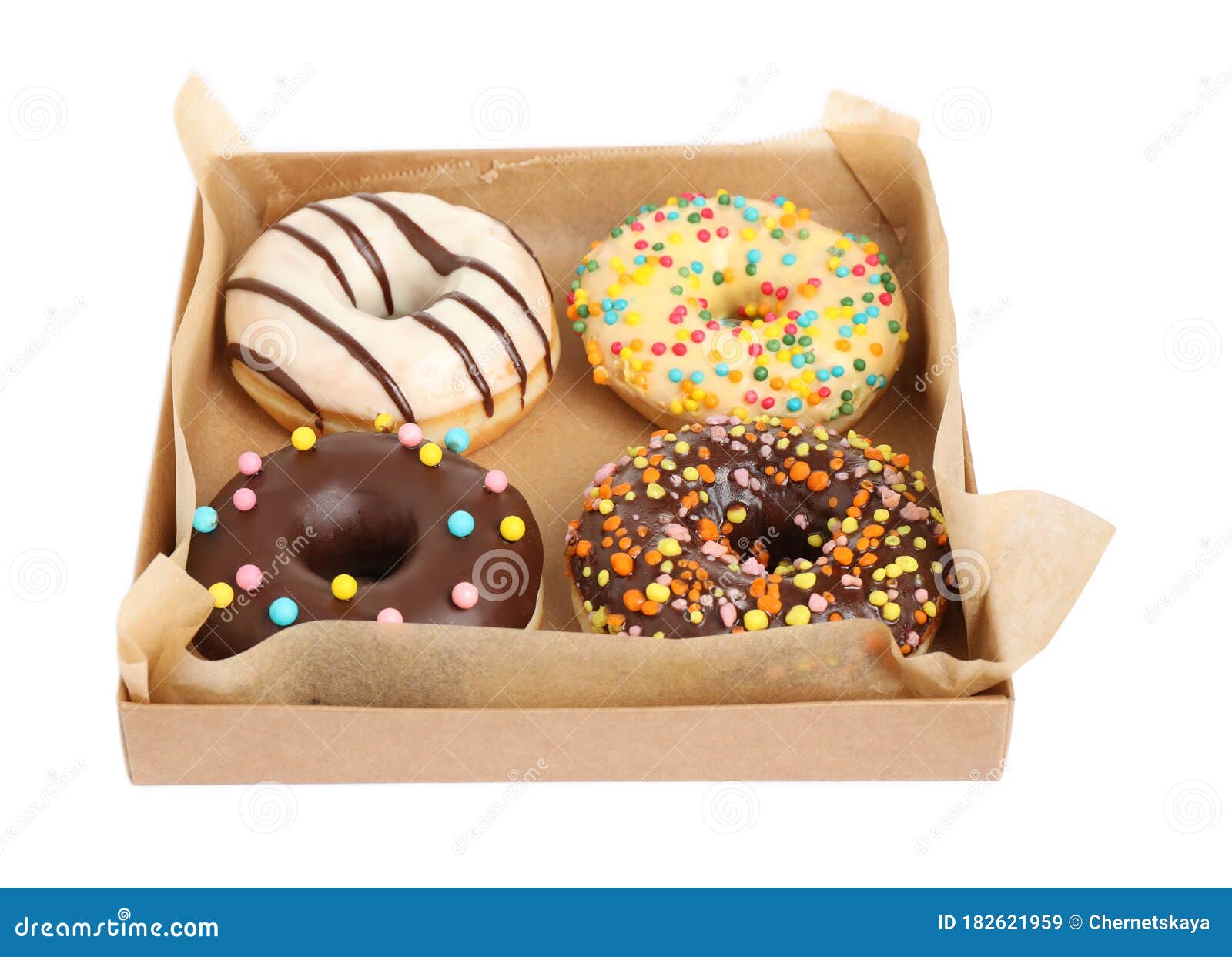 Tasty Glazed Donuts in Cardboard Box Isolated Stock Image - Image of ...
