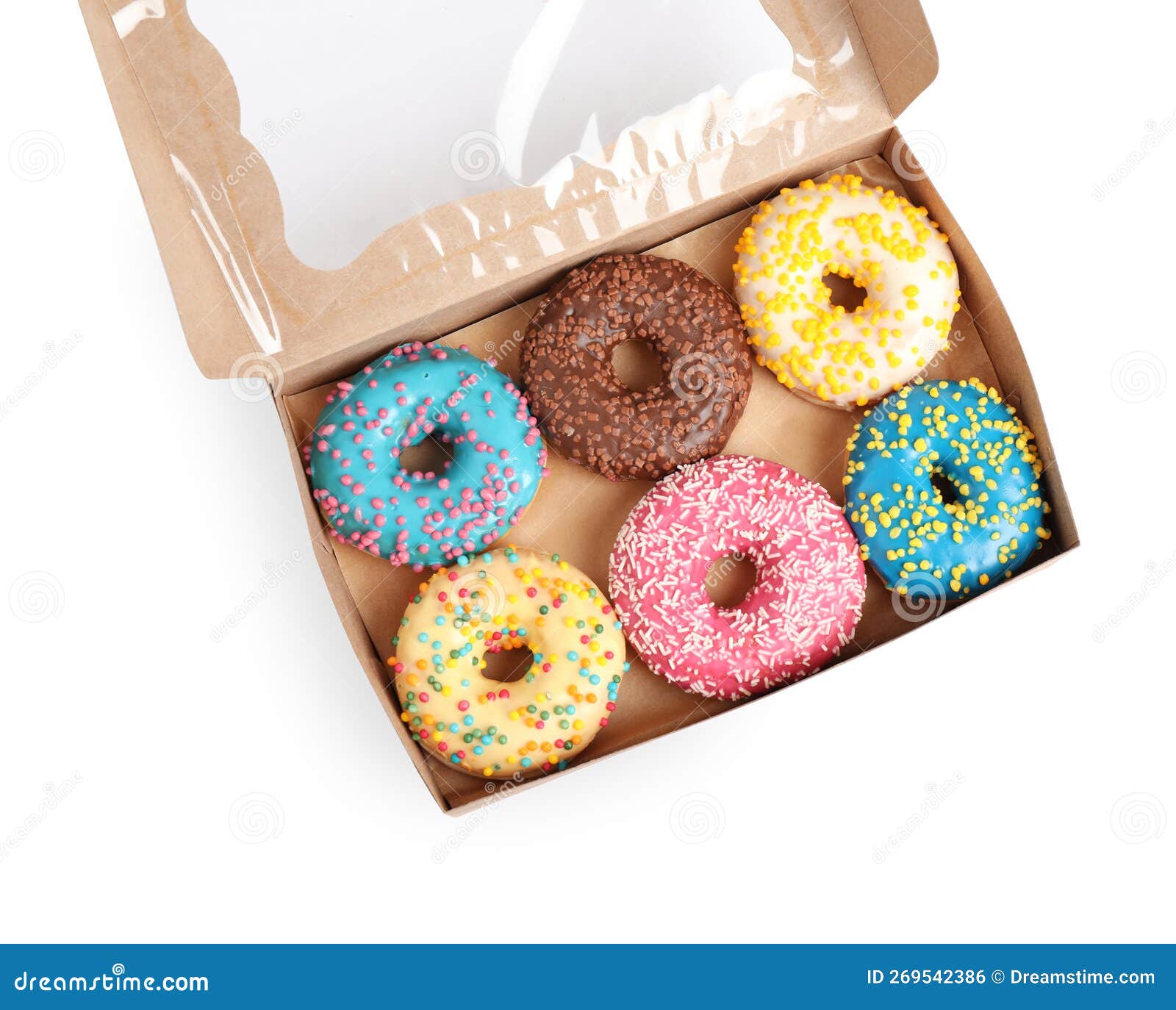 Tasty Glazed Donuts in Cardboard Box Isolated on White, Top View Stock ...