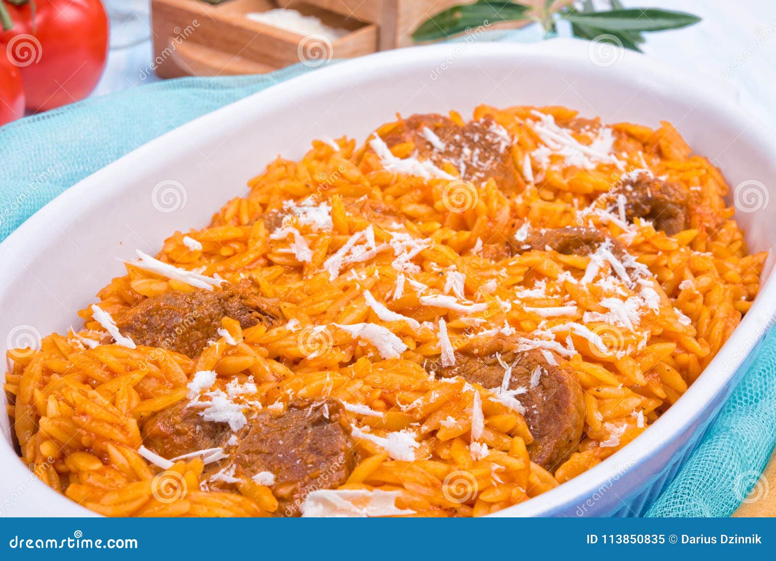 Tasty Greek kritharaki stock image. Image of baked, italian - 113850835