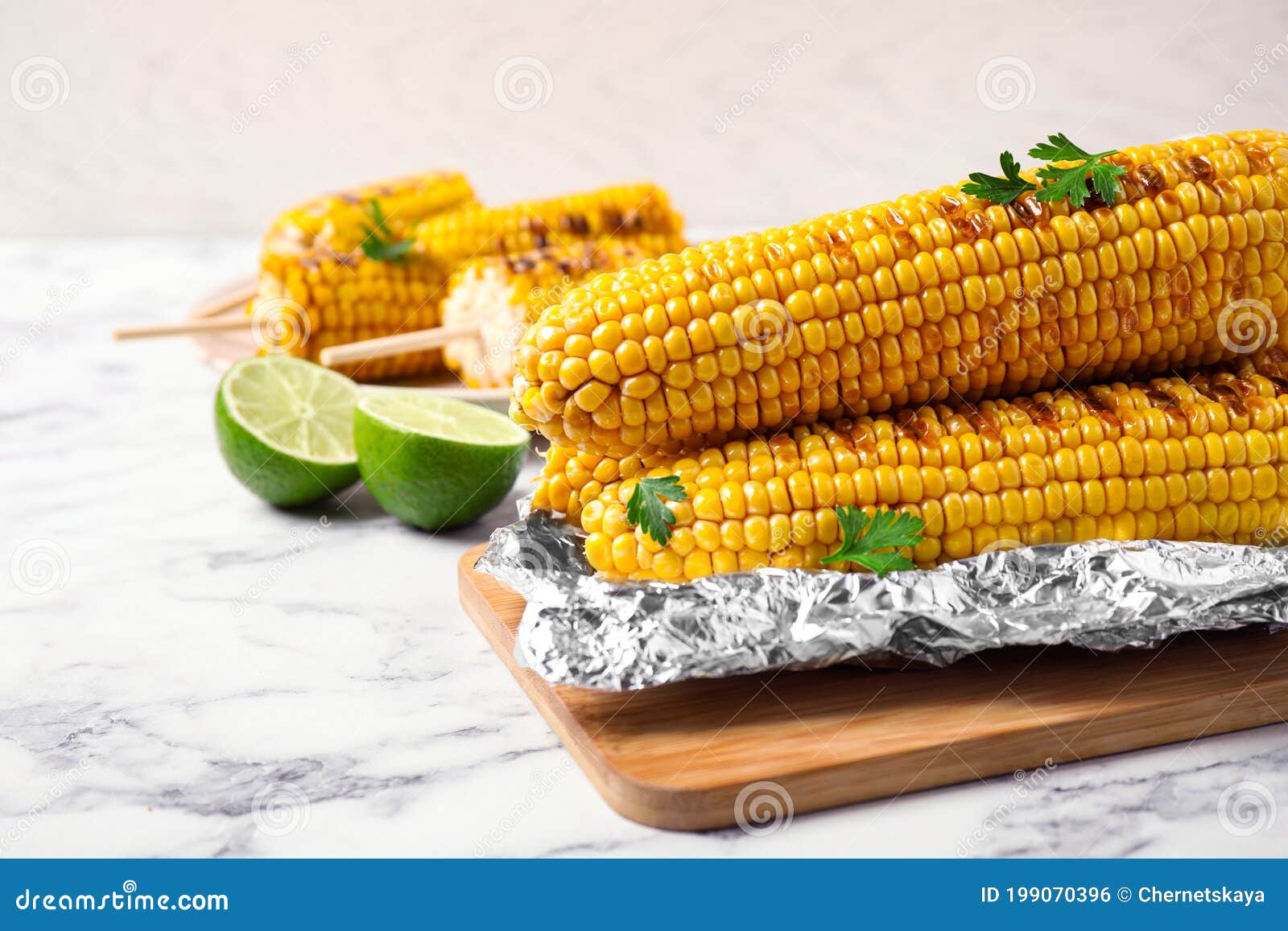 Tasty Grilled Corn on White Marble Table Stock Photo - Image of mexican ...