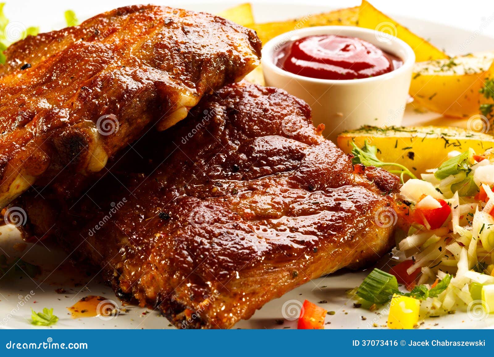 Tasty grilled ribs stock photo. Image of leaf, grilled - 37073416