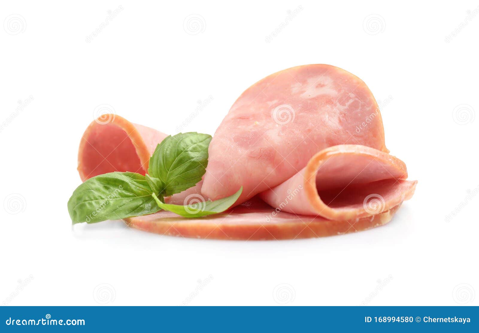 Tasty Ham with Basil Isolated Stock Photo - Image of delicatessen ...