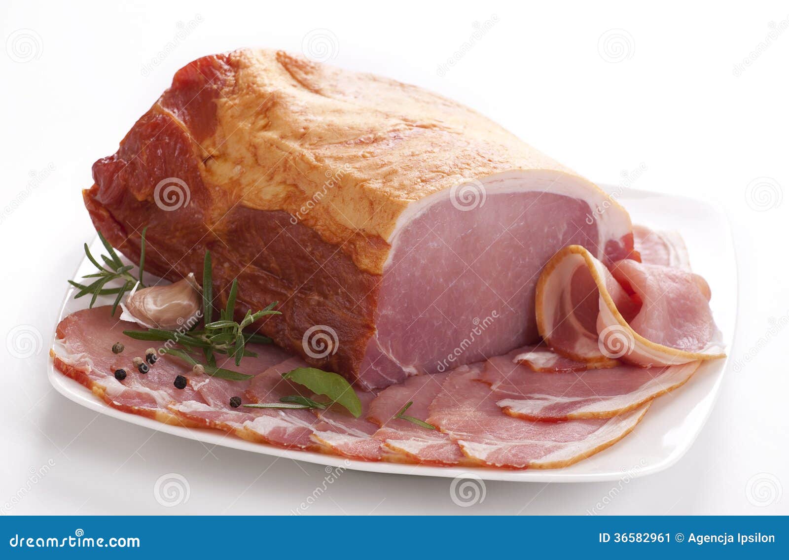 Tasty ham stock image. Image of plate, basil, food, meal - 36582961