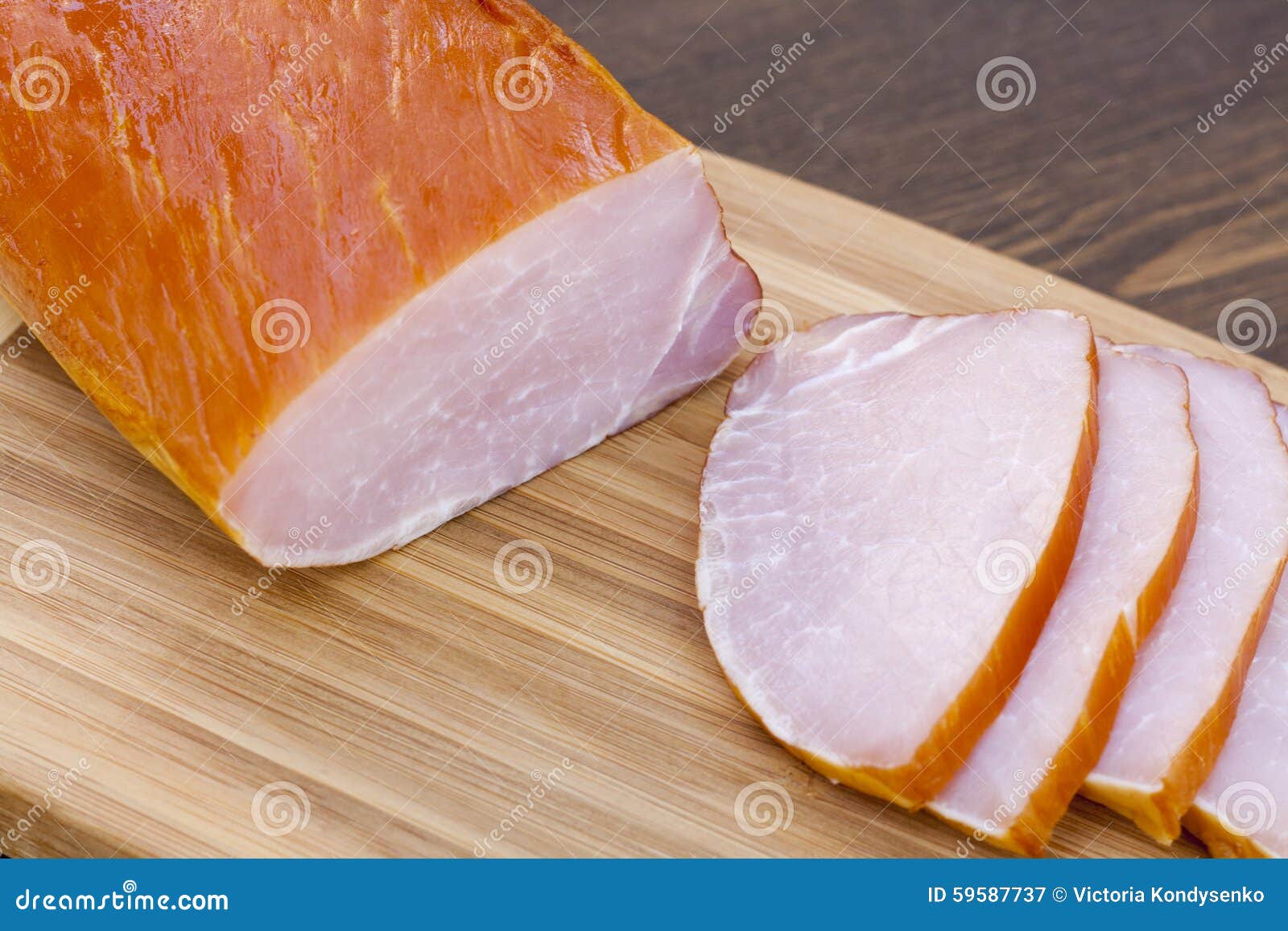 Tasty Ham Smoked Whole and Sliced Close-up Stock Image - Image of ...