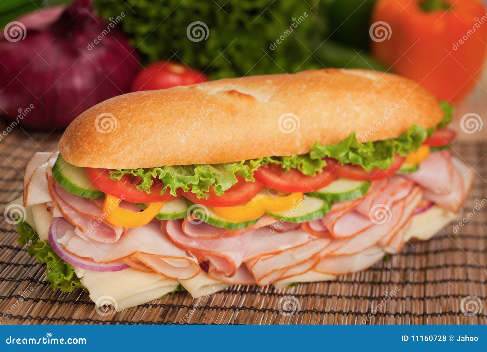 Tasty Ham & Turkey Submarine Sandwich Stock Photo - Image of deli ...