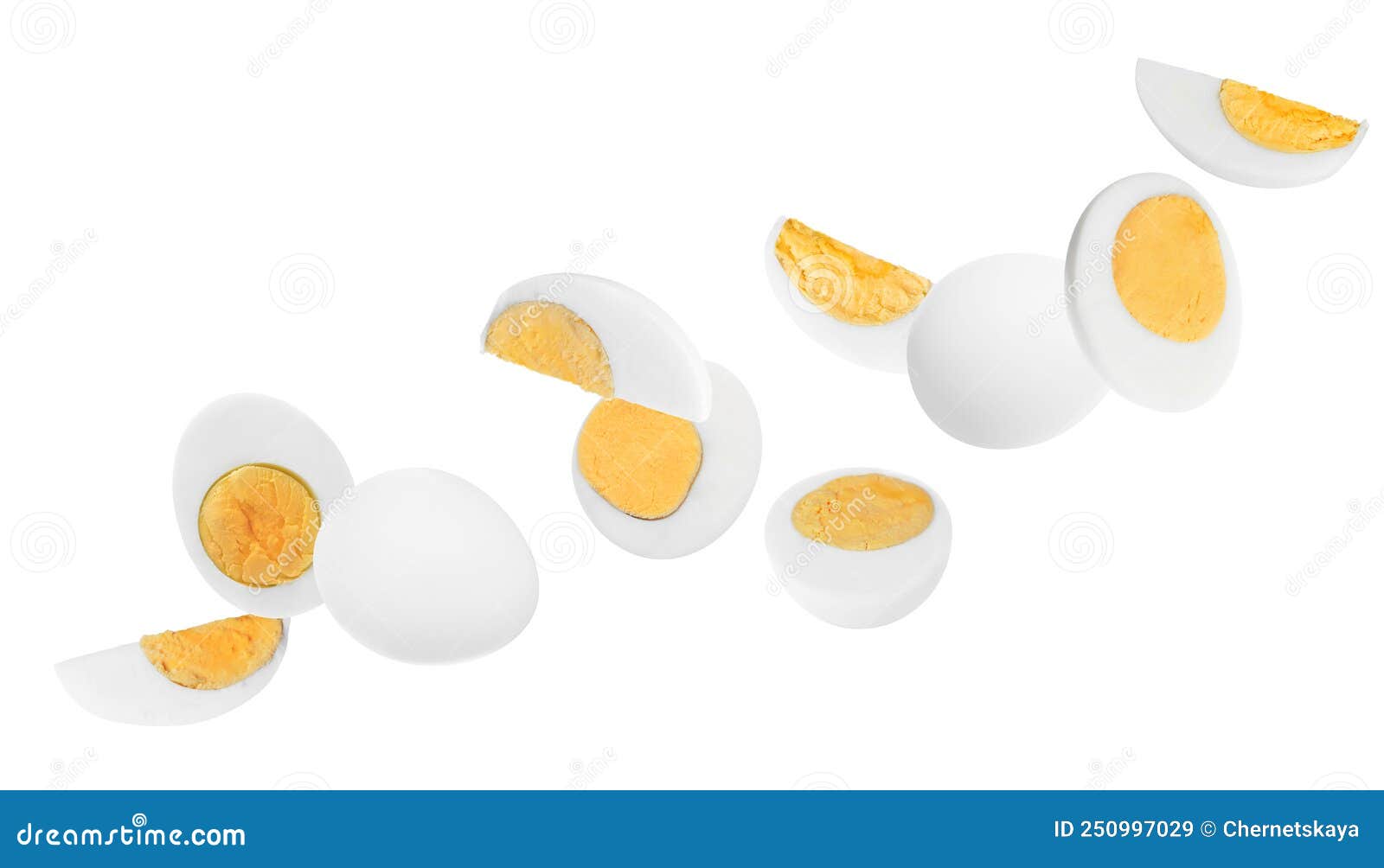 Tasty Hard Boiled Eggs Falling on White Background Stock Image - Image ...