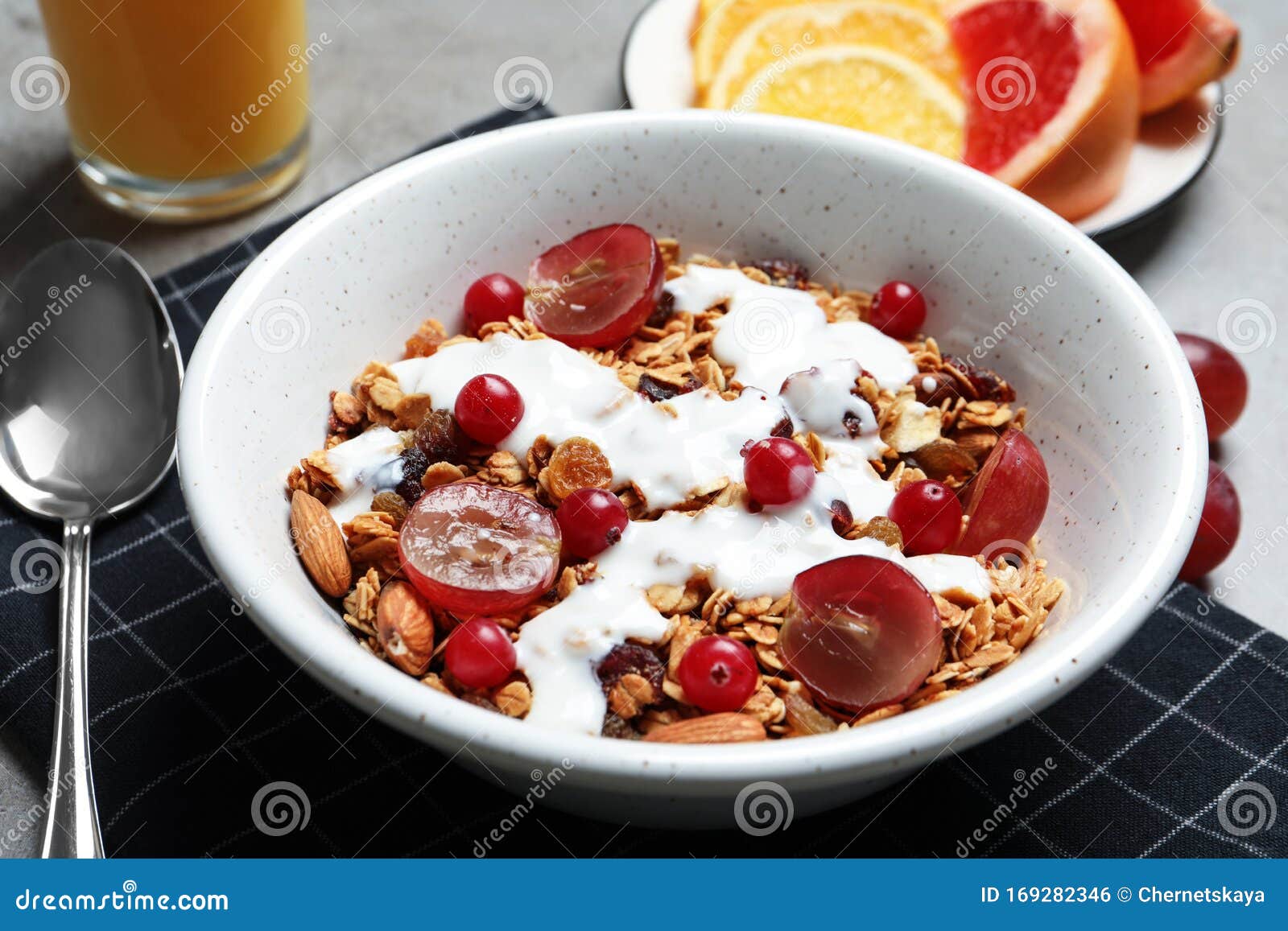 Tasty Healthy Breakfast Served on Table Stock Photo - Image of granola ...