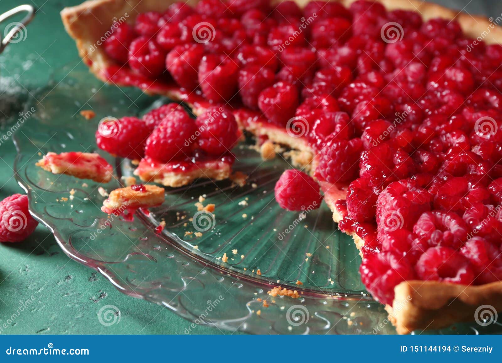Tasty Homemade Raspberry Pie on Plate, Closeup Stock Photo - Image of ...