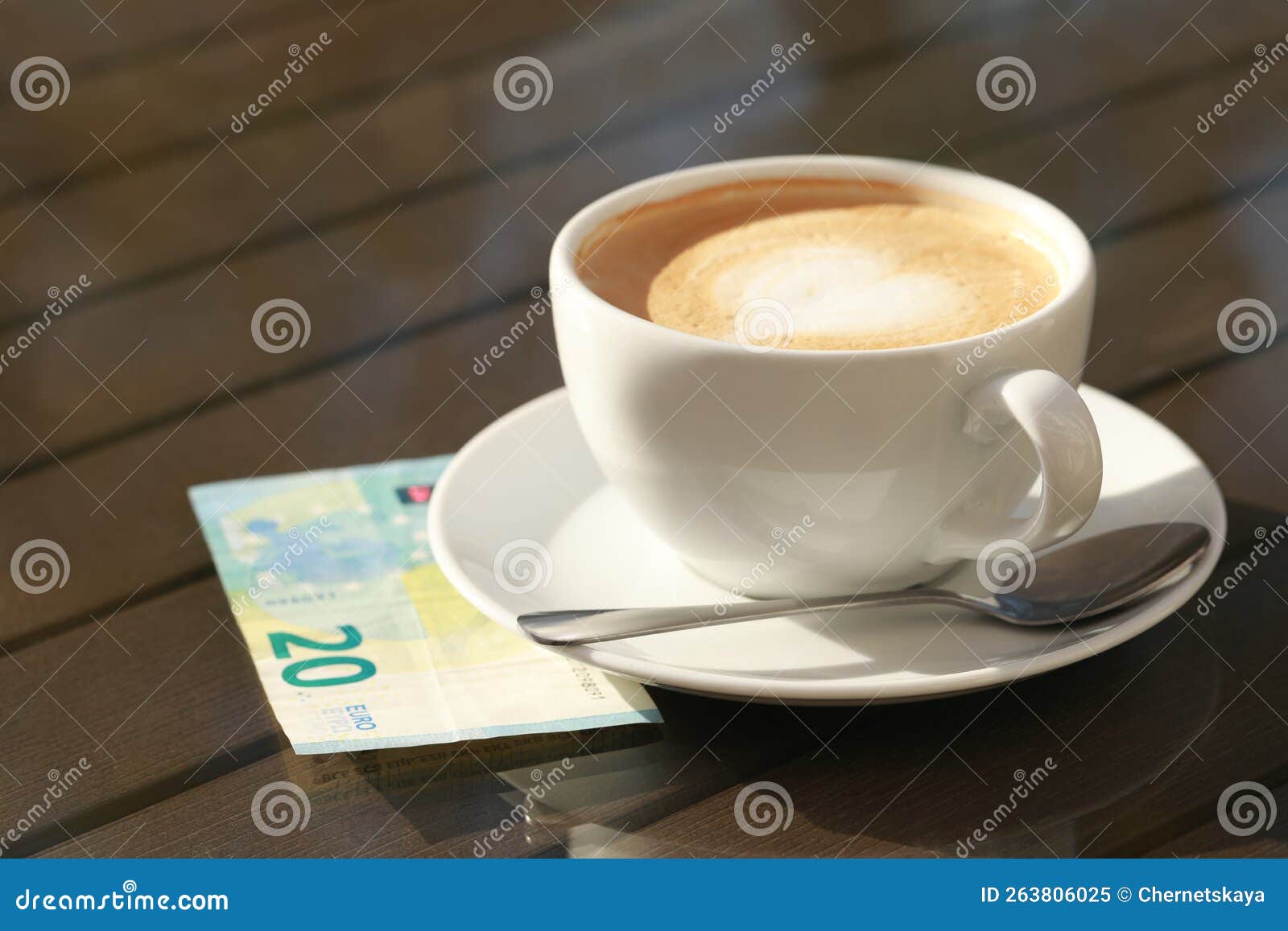 Tasty Hot Coffee and Payment for Order on Table, Closeup. Leave Tip ...