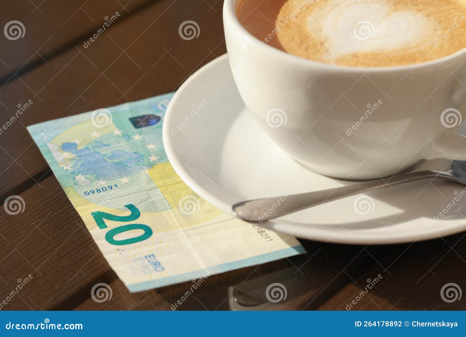 Tasty Hot Coffee and Payment for Order on Table, Closeup. Leave Tip ...