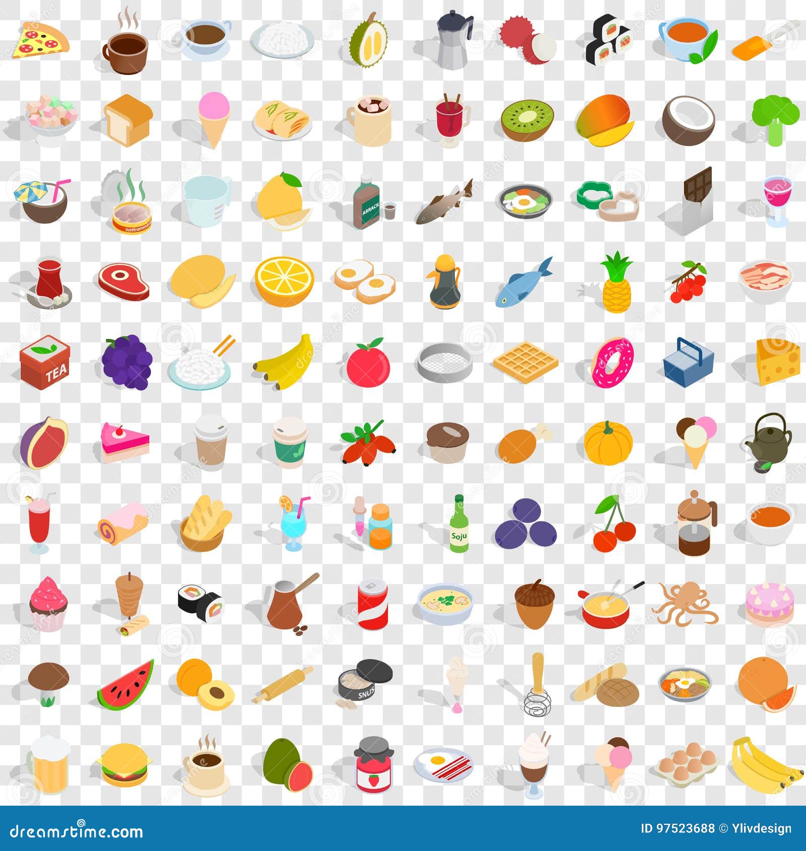 100 Tasty Icons Set, Isometric 3d Style Stock Vector - Illustration of ...