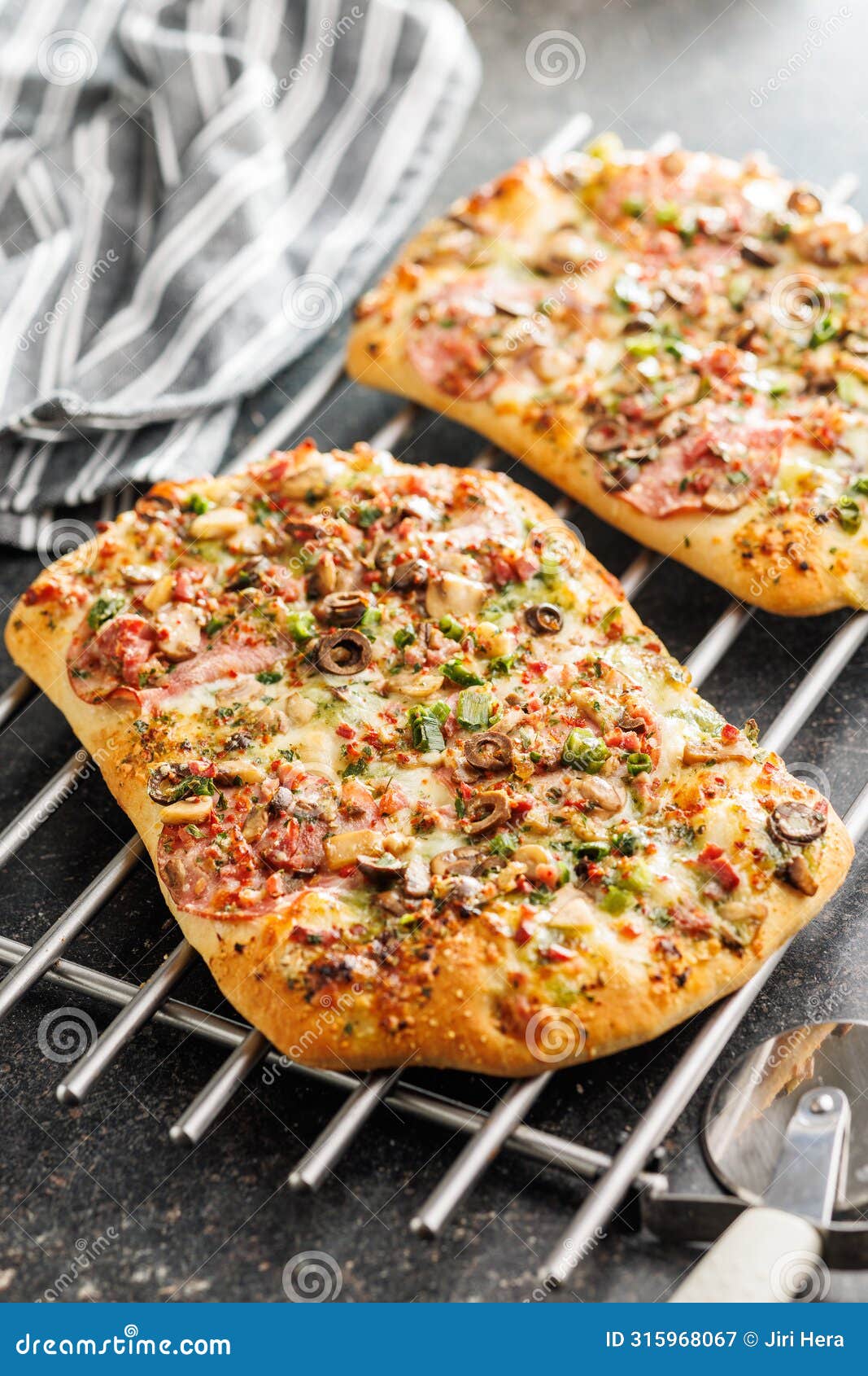 Tasty Italian Square Pizza on Kitchen Table Stock Image - Image of ...