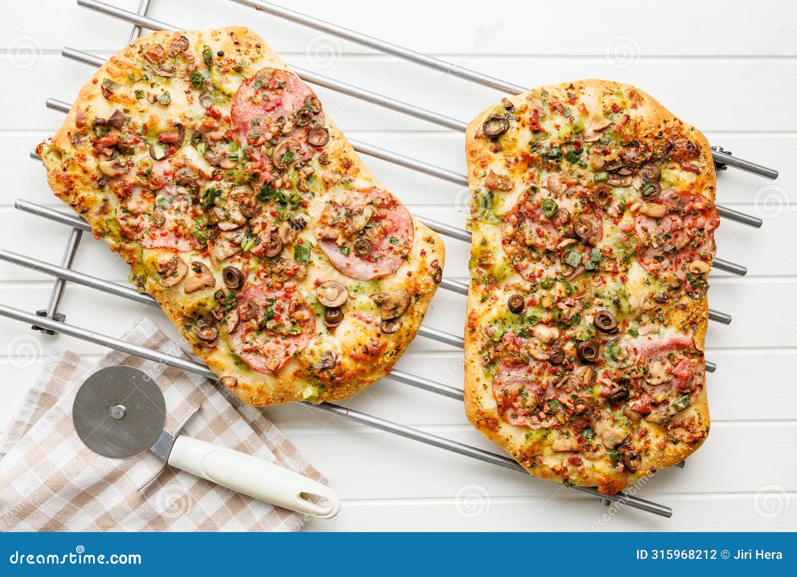 Tasty Italian Square Pizza on Kitchen Table. Top View Stock Photo ...