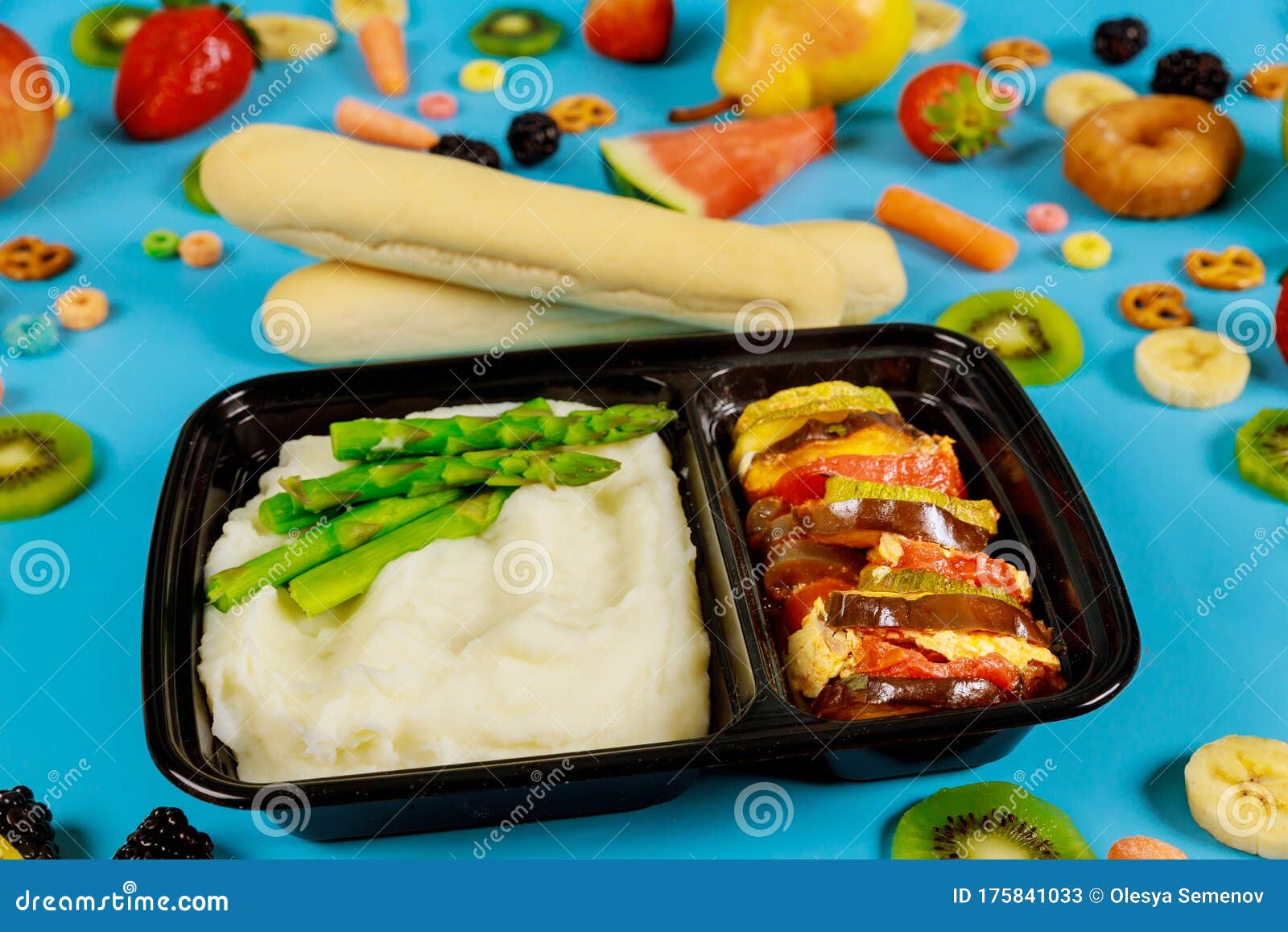 Tasty Lunch in a Container. Mashed Potatoes with Asparagus and ...