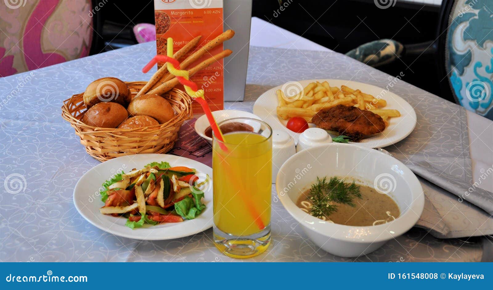 Lunch or Dinner on the Table in a Cafe - View from the Side Stock Photo ...