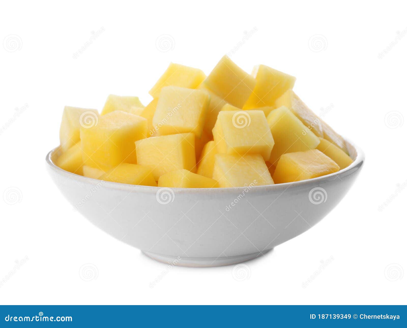 Tasty Mango Cubes in Ceramic Bowl Isolated Stock Image - Image of ...