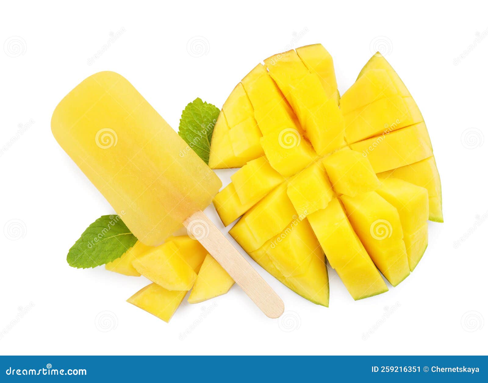 Tasty Mango Ice Pop Isolated on White, Top View. Fruit Popsicle Stock ...