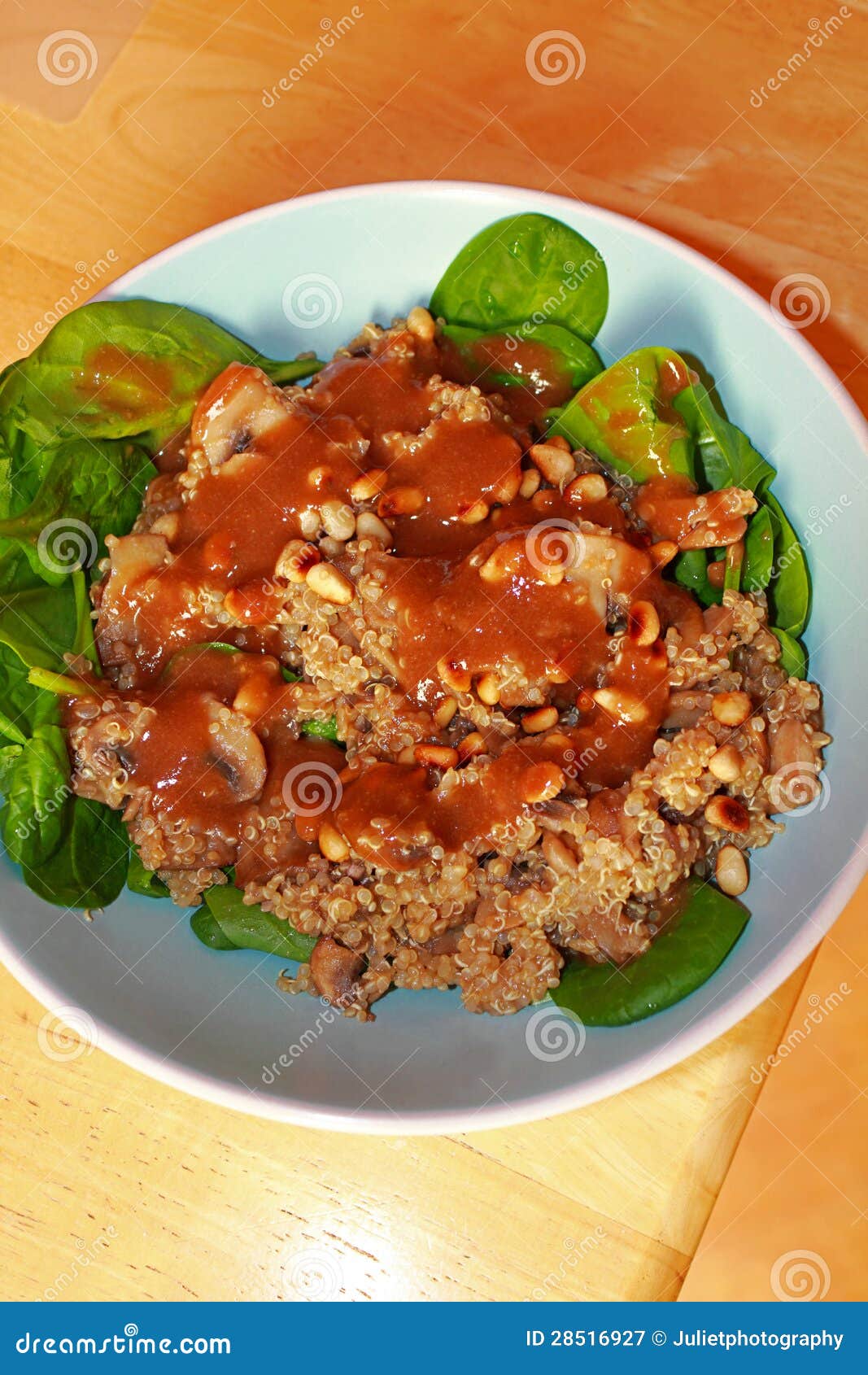 Tasty Meal with Groats, Spinach and Mashroom Sauce Stock Image - Image ...