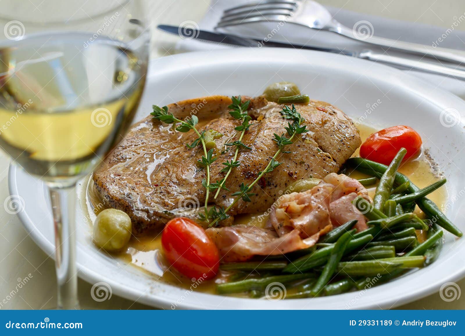 Tasty meat on the plate stock image. Image of thyme, knife - 29331189