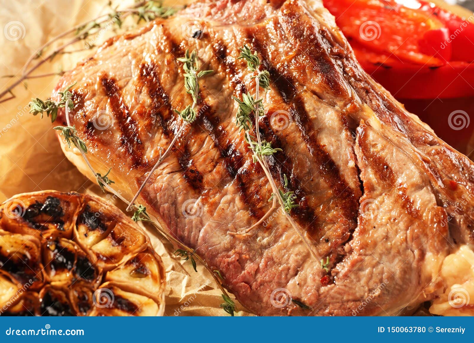 Tasty Meat with Vegetable Garnish, Closeup Stock Photo - Image of beef ...