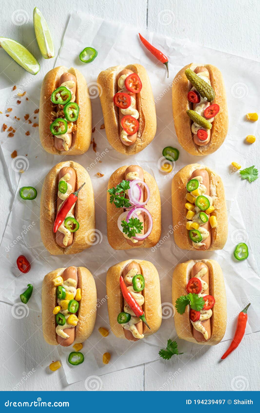 Tasty Mini Hot Dogs with Herbs and Mustard Stock Image - Image of meal ...